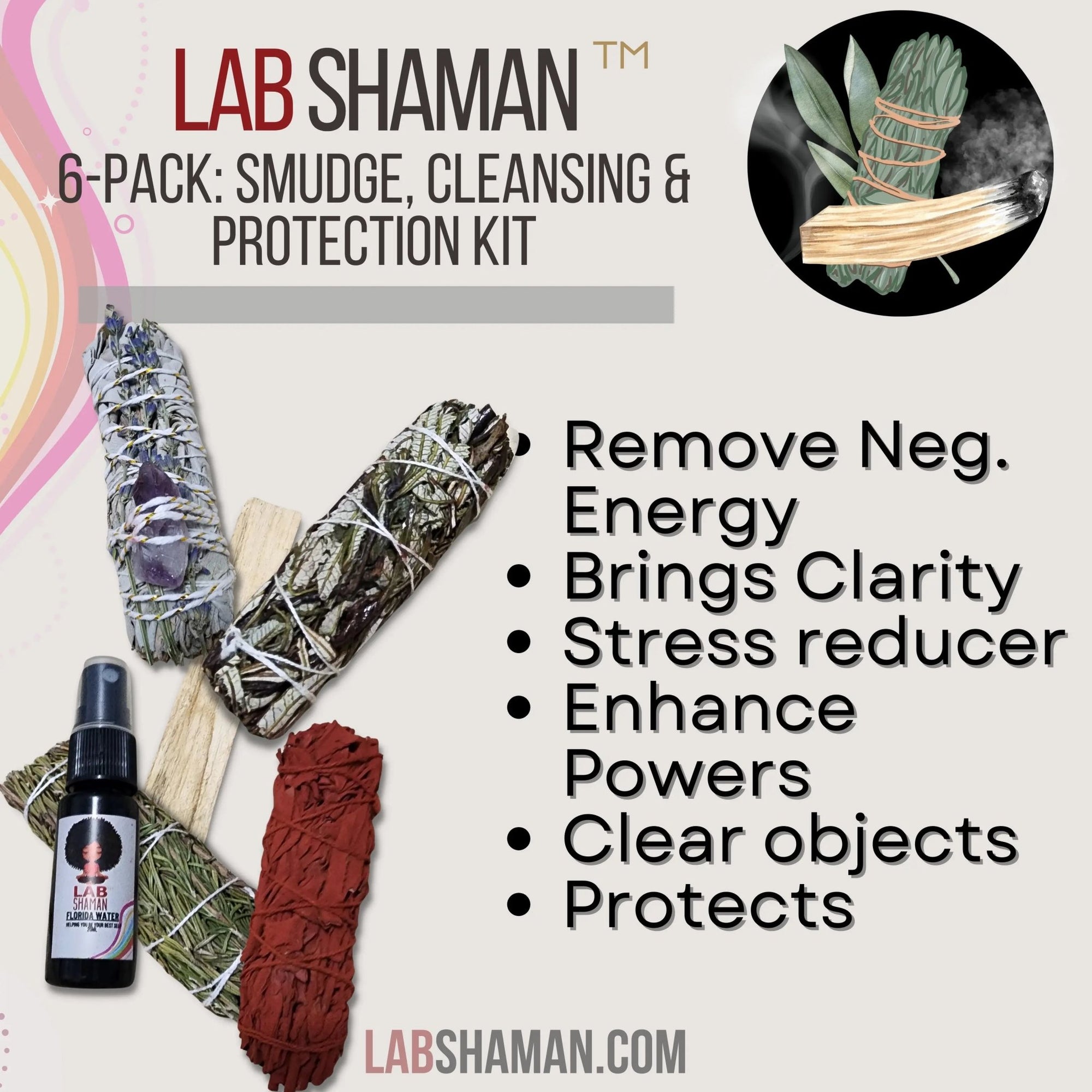 Smudge, Cleansing & Protection Kit | 6-Pack | LAB Shaman